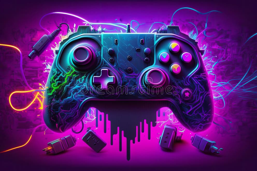 Video Game Controller, Neon, Gaming. Background Stock Illustration ...