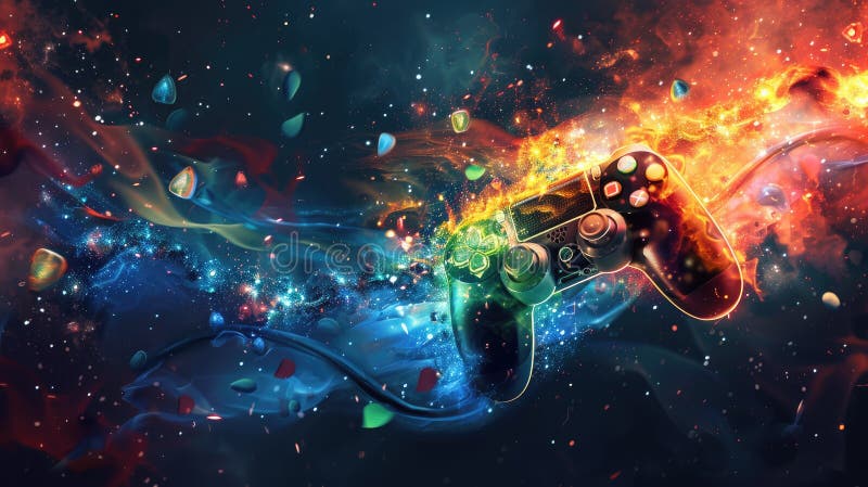A Video Game Controller is Shown in a Colorful, Abstract Background ...