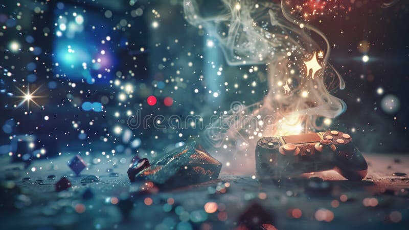 A Video Game Controller is on a Table with a Pile of Small, Shiny ...