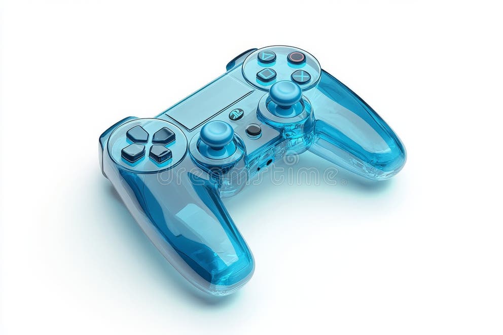 A Video Game Controller in Translucent Light Blue, Set Against a Plain ...
