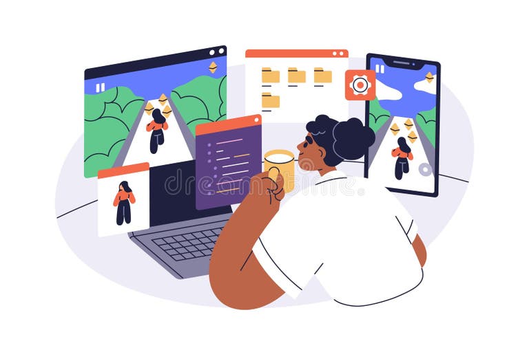 Video Game Developer Designing Characters And Animations Designer Creator Works At Computer