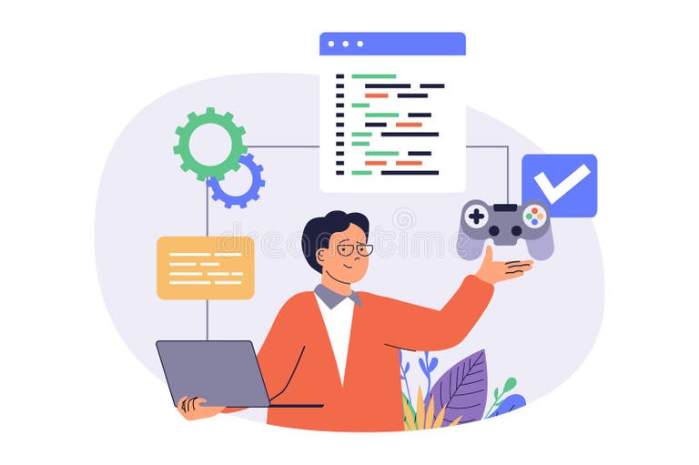 Video Game Developer Web Concept with Flat Cartoon People for Website ...