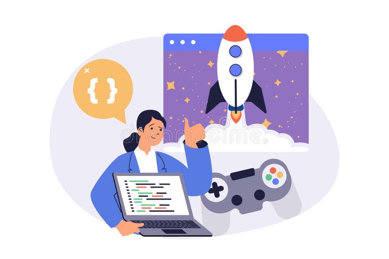 Video Game Developer Web Concept with Flat Cartoon People for Website ...