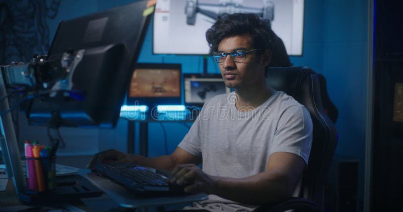 Video Game Developer at Work Stock Image - Image of professional, desk ...