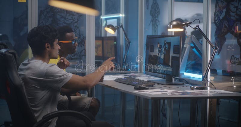 Video Game Developers Discussing Computer Graphics Stock Image - Image ...