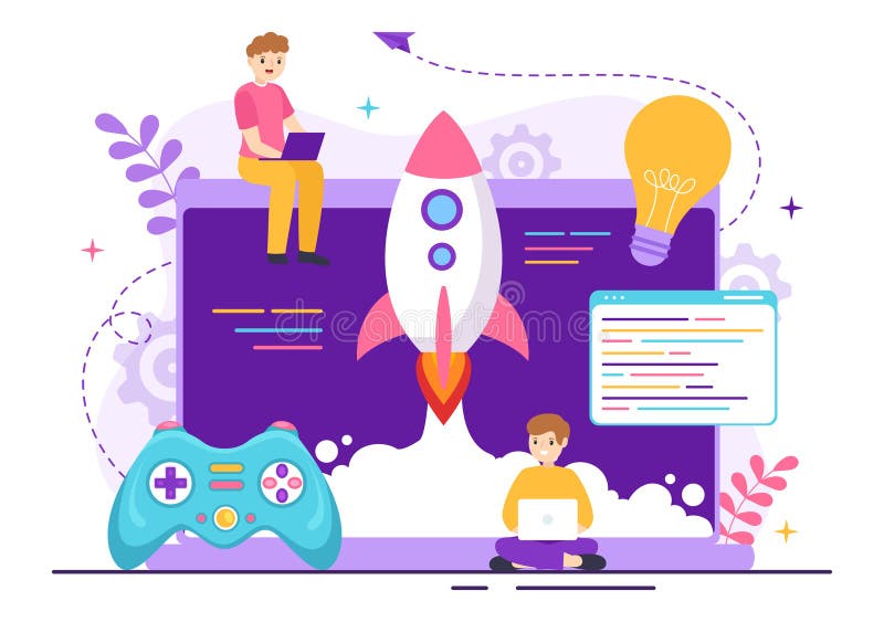 Video Game Development Vector Illustration with Games, Digital ...