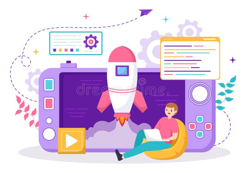Video Game Development Vector Illustration with Games, Digital ...