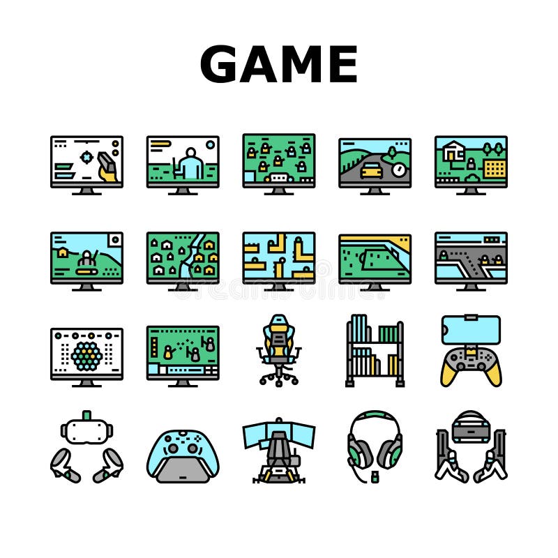 Video Game Electronic and Device Icons Set Vector Stock Vector ...
