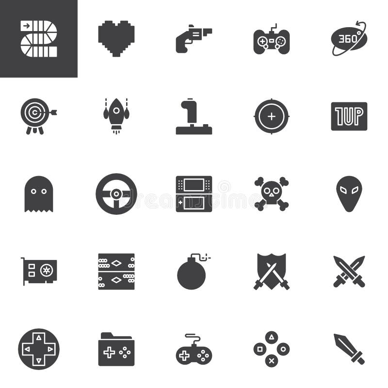 Video Game Elements Outline Icons Set Stock Vector - Illustration of ...