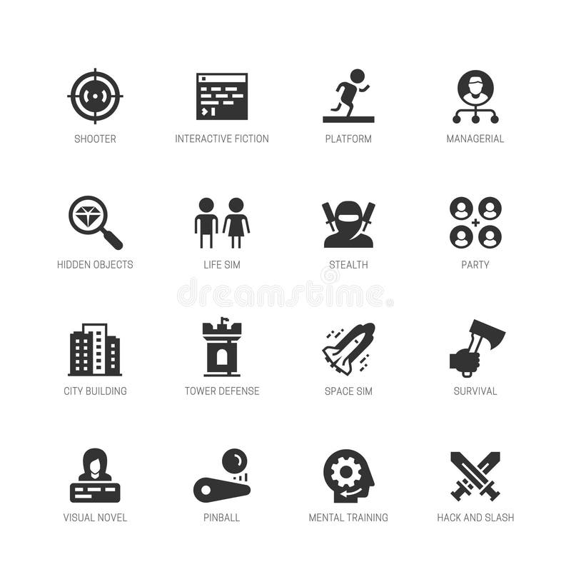 Video Game Genres Vector Icons Stock Vector - Illustration of icon ...