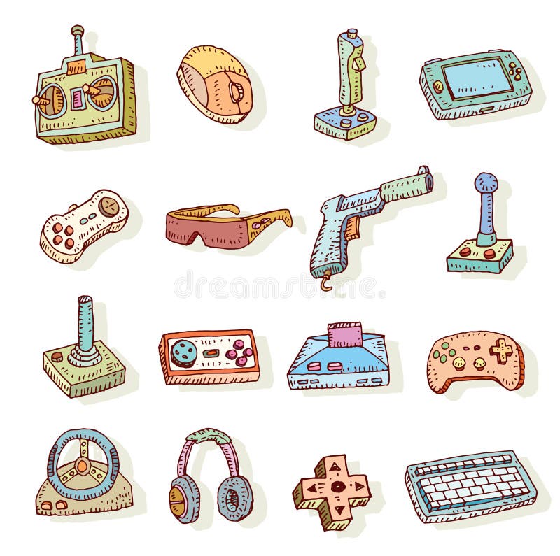 Video Game Icons Set, Doodle Illustration Stock Vector - Illustration ...