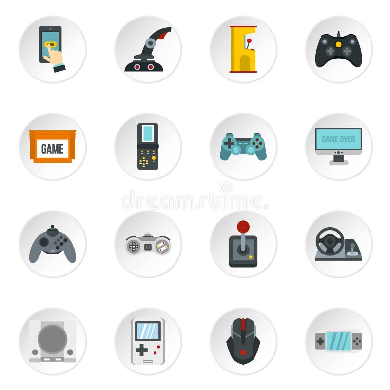 Video Game Icons Set, Flat Style Stock Vector - Illustration of player ...