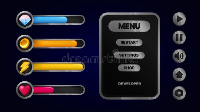 Video Game Menu. Graphic Elements Set Stock Vector - Illustration of ...
