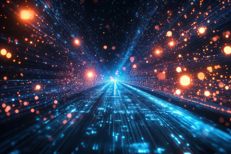 Video Game Neon Background with Grid of Blue Light Streaking in Space ...