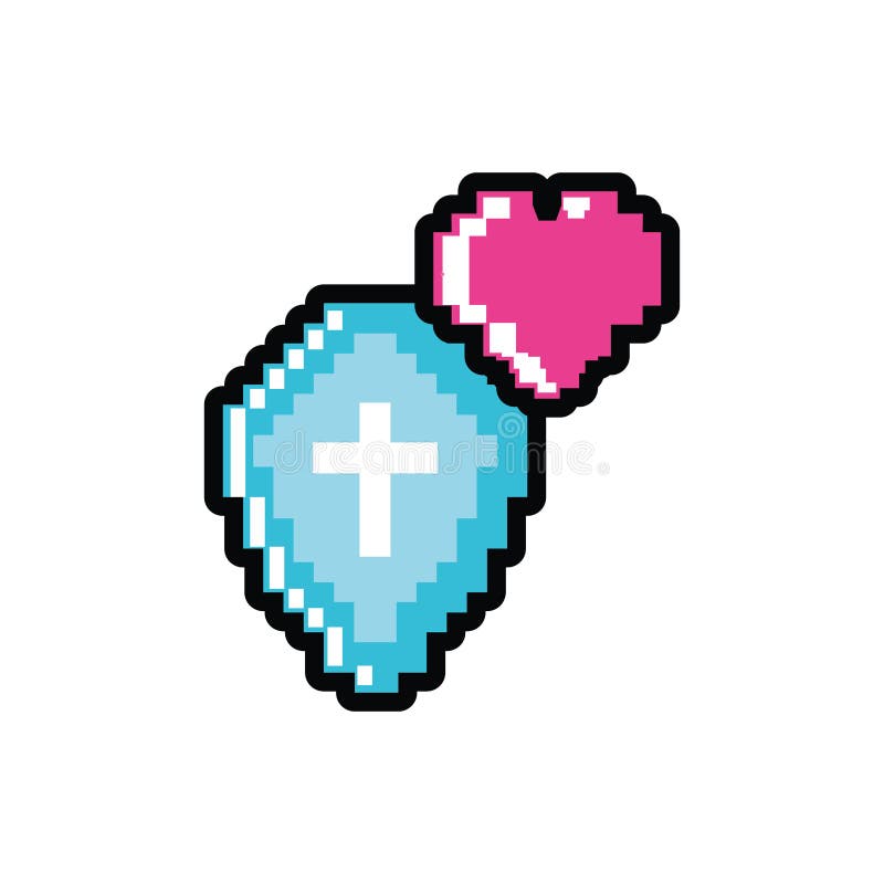 Video Game Pixelated Heart with Shield Stock Illustration ...
