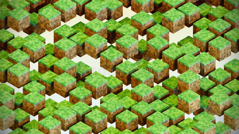Video Game Pixelized Grass Cubes Floating in the Air. Isometric ...