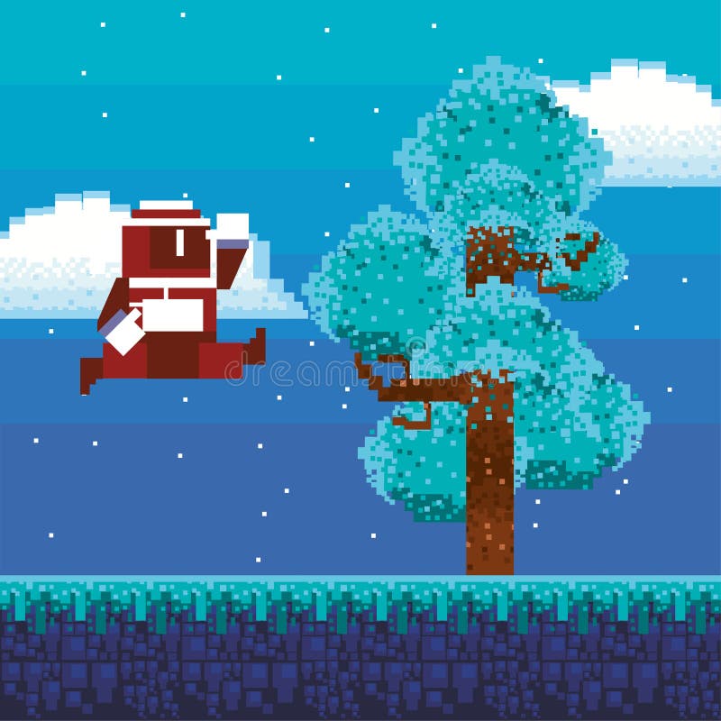 Video Game Warrior in Pixelated Scene Stock Vector - Illustration of ...