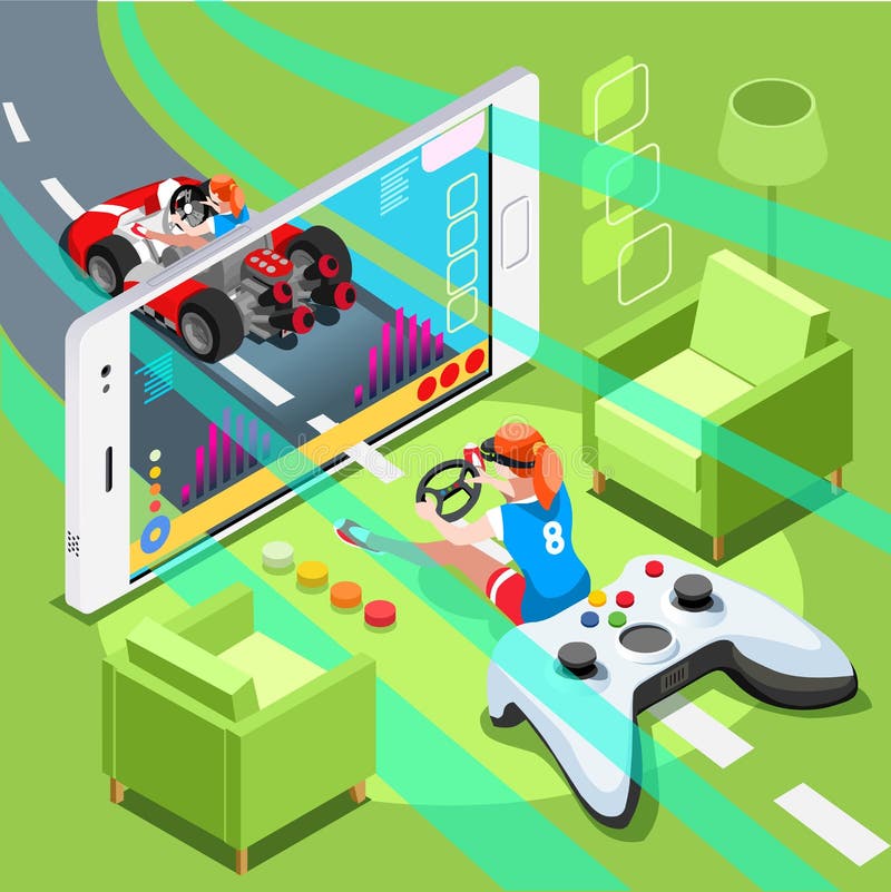 Computer Video Game Isometric Gaming People Vector Illustration Stock ...