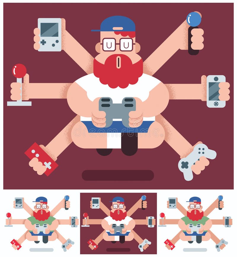 Gamers Round Flat Illustration Stock Vector - Illustration of player ...