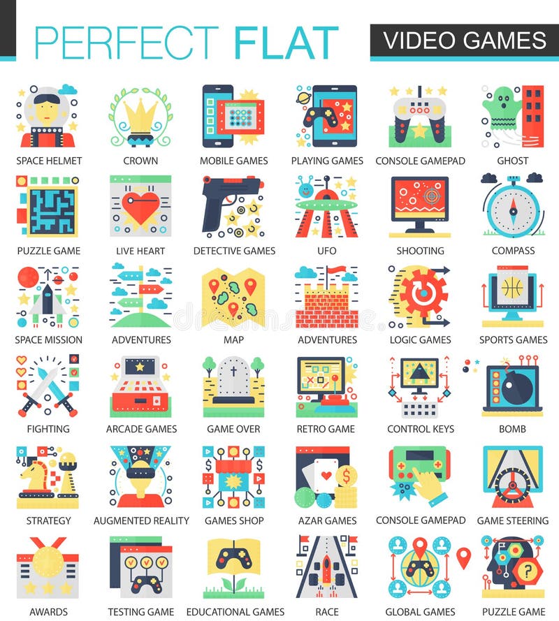 Vector Video Games Classic Black Mini Concept Icons and Infographic ...