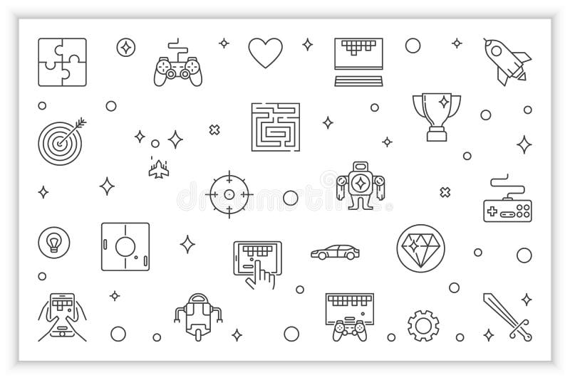 Video Games Line Horizontal Illustration. Vector Gaming Banner Stock ...