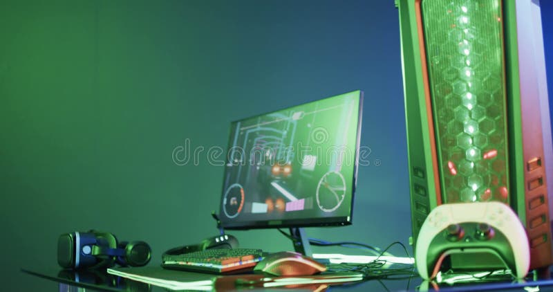 Video of Gaming Computer and Gaming Equipment on Desk with Copy Space ...