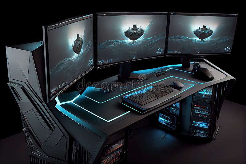 Video Gaming Desk with High-end Computer and Multiple Screens for an ...