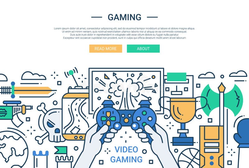 Video Gaming - Line Design Website Banner Stock Vector - Illustration ...