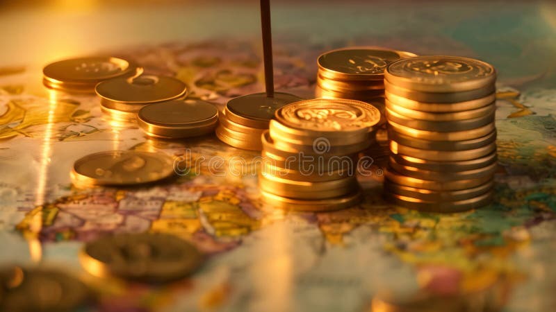 Video of Gold Coins on Old World Map Shows Finance and Technology ... Video of Gold Coins on Old World Map Shows Finance and Technology ...