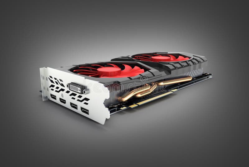 Video Graphic Card GPU Top View Isolated on Black Gradient Background ...