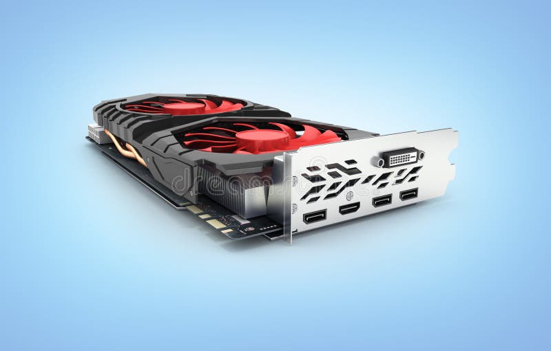 Video Graphic Card GPU Isolated on Blue Gradient Background 3d Render ...