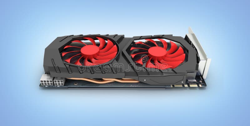 Video Graphic Card GPU Isolated on Blue Gradient Background 3d Render ...