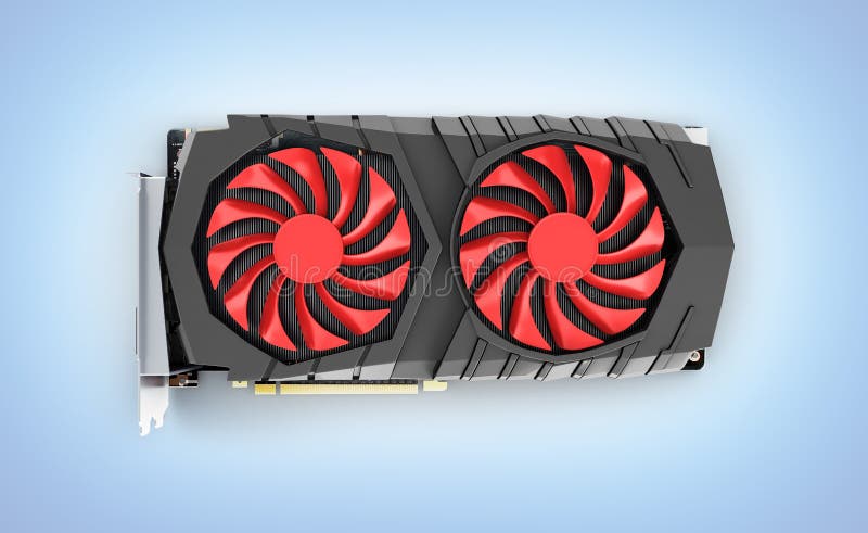 Video Graphic Card GPU Top View Isolated on Black Gradient Background ...