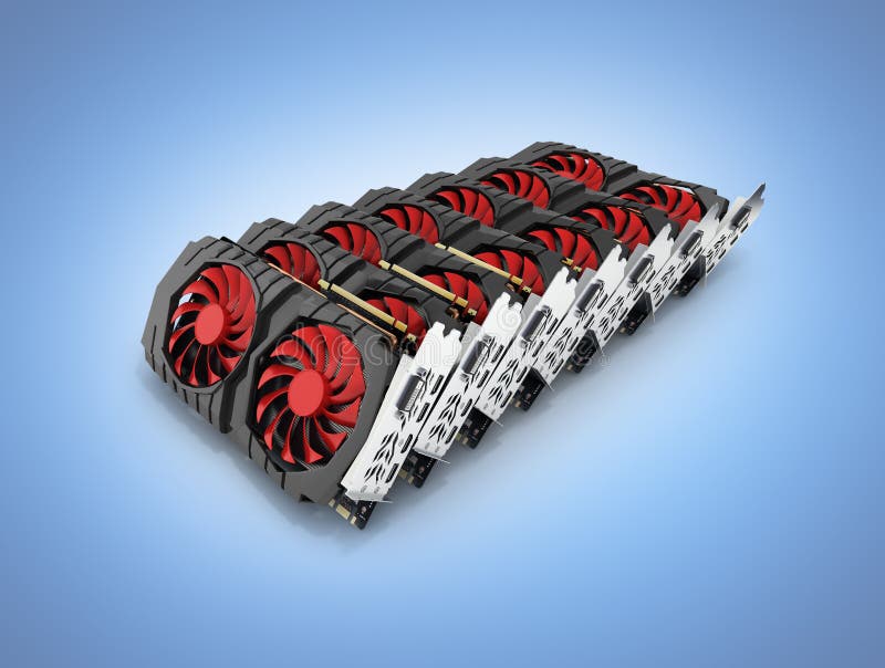 Video Graphic Cards GPU Isolated on Blue Gradient Background 3d Render ...