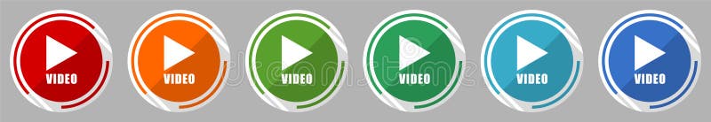 Video Icon Set, Vector Illustration in 6 Colors Options for Webdesign ...