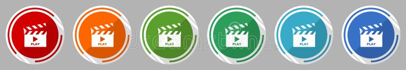 Video Icon Set, Vector Illustration in 6 Colors Options for Webdesign ...
