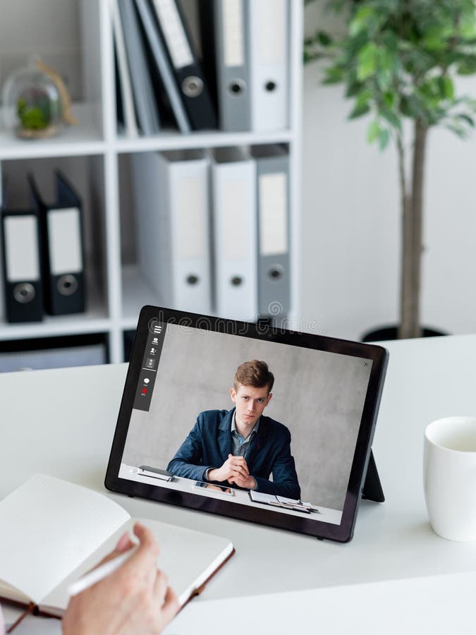 Video Interview Web Chat Business People on Tablet Stock Photo - Image ...