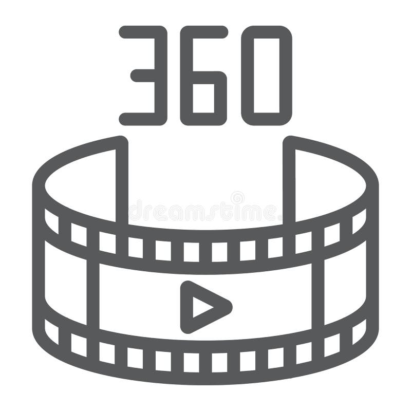 360 Video Line Icon, Rotation and View, Panoramic Video Sign, Vector ...