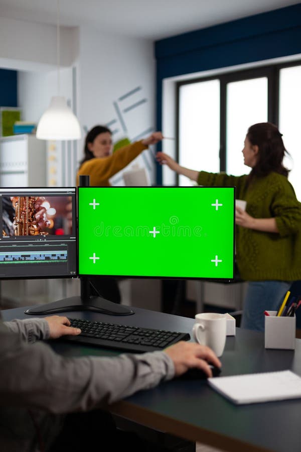 Video Maker Editing Movie at Pc with Green Screen Stock Photo - Image ...