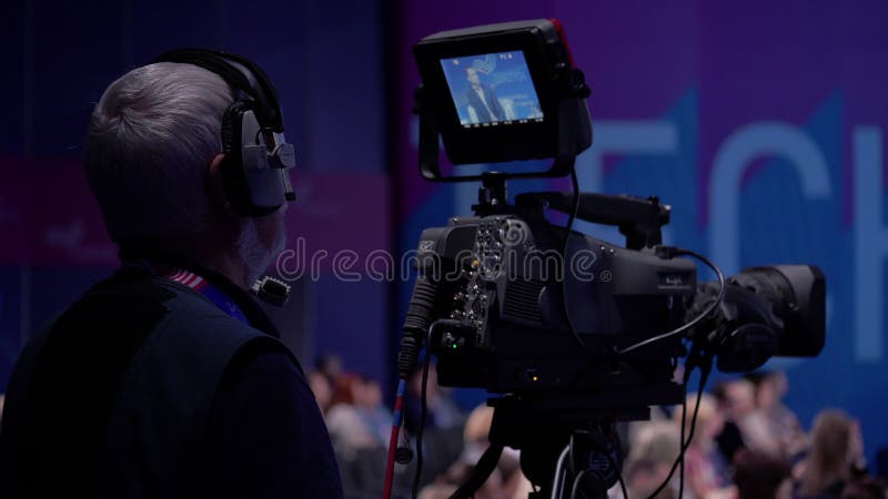 Video Man Behind of Camera on Press Conference Stock Footage - Video of ...