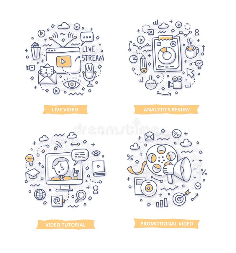 Video Marketing Doodle Illustrations Stock Vector - Illustration of ...