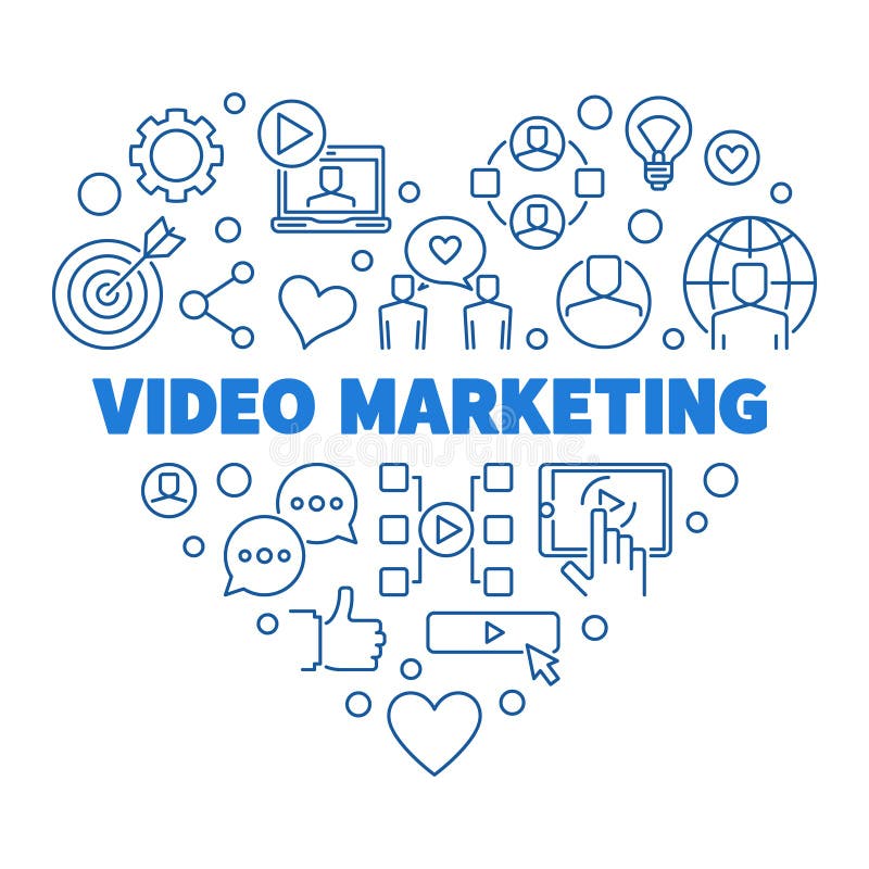 Video Marketing Heart Vector Concept Thin Line Illustration Stock ...