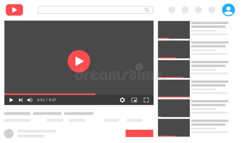 Video and Media Player Interface, Layout Mockup. Vector Ui Template of ...