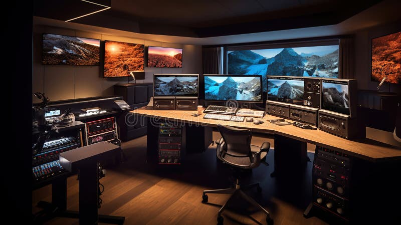 Video Music Production with Computer Monitors in a Studio. Generative ...