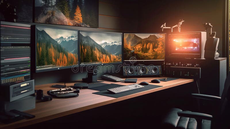 Video Music Production with Computer Monitors in a Studio. Generative ...