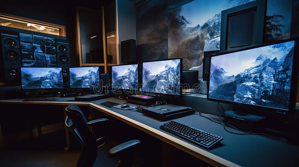 Video Music Production with Computer Monitors in a Studio. Generative ...