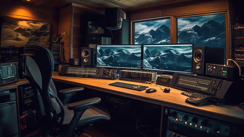 Video Music Production with Computer Monitors in a Studio. Generative ...