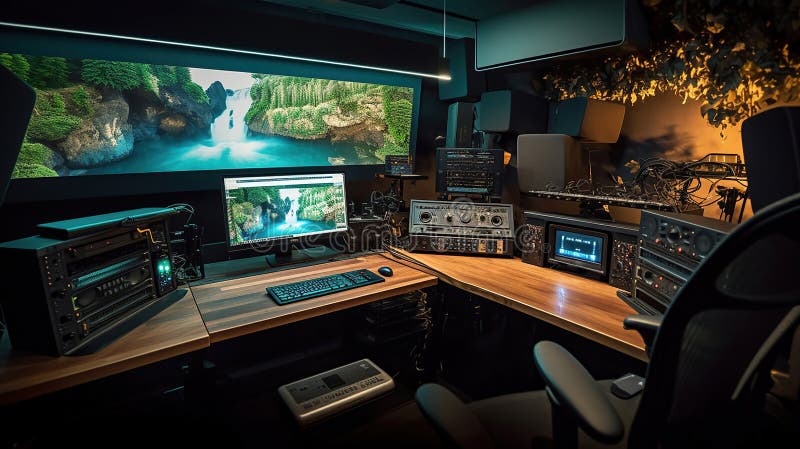 Video Music Production with Computer Monitors in a Studio. Generative ...