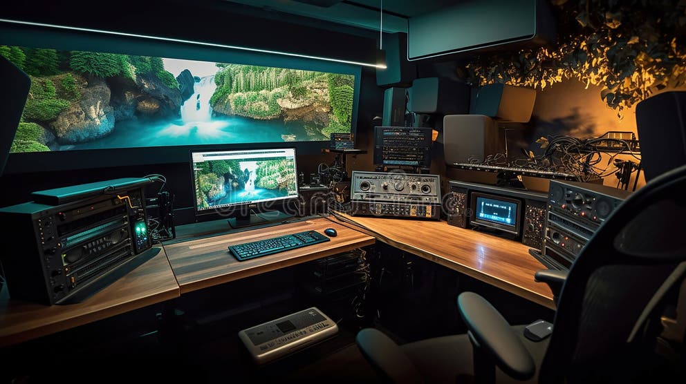 Video Music Production with Computer Monitors in a Studio. Generative ...