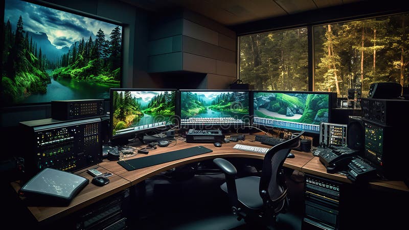 Video Music Production with Computer Monitors in a Studio. Generative ...